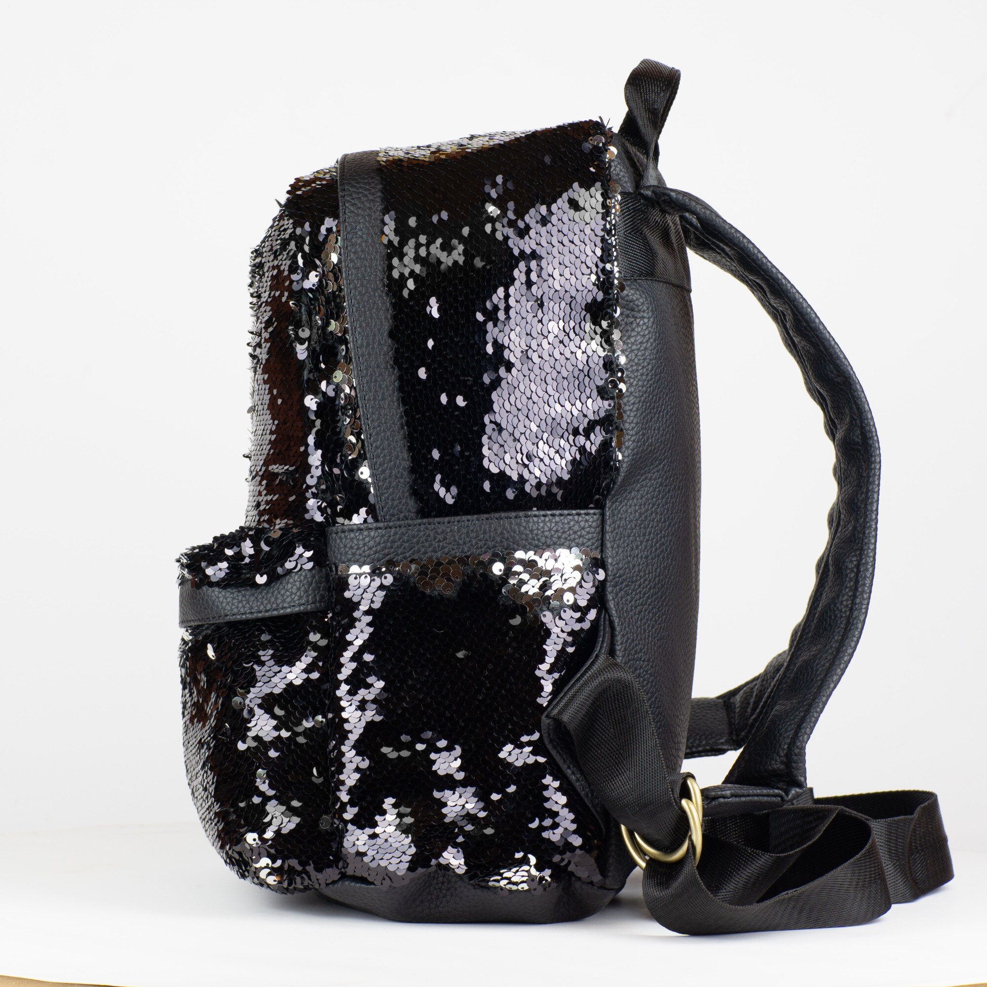 Rucsac Pina Calin, paiete reversibile negru argintiu, 33 x 25 x 11 cm ...