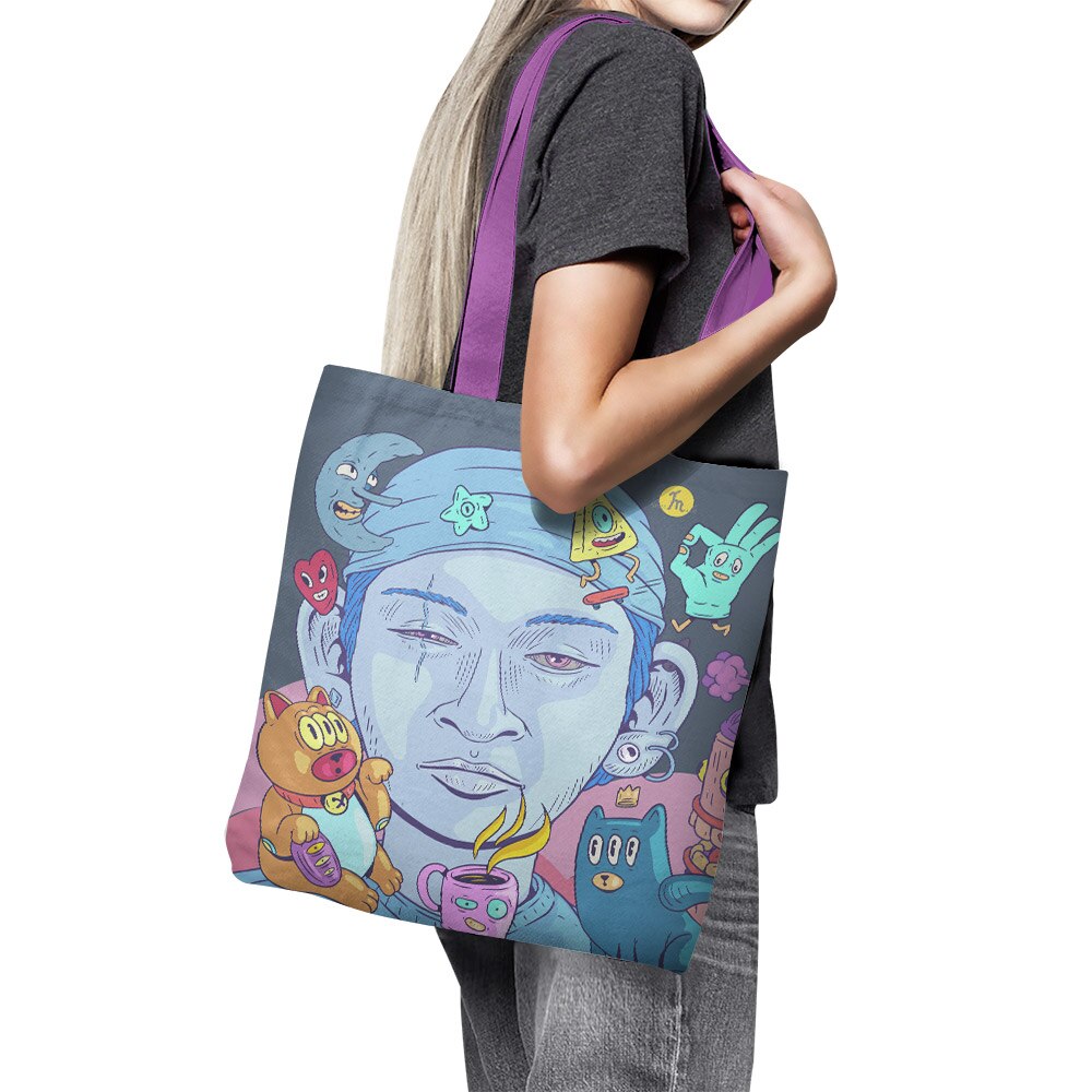 Geanta Handmade Tote Basic, Halloween in Japonia cu Pisica Maneki-Neko ...