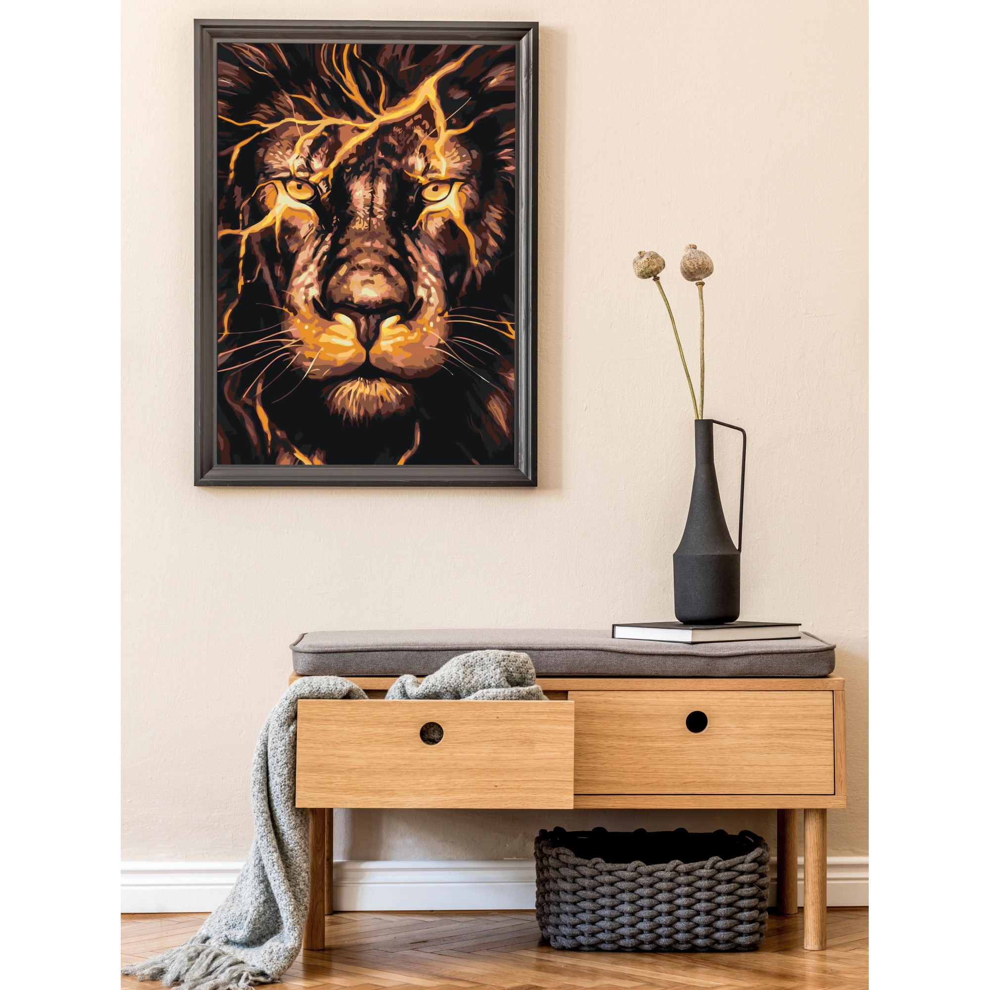 Set pictura pe numere Cap de leu 1214, panza bumbac pe rama lemn, 60x80 ...