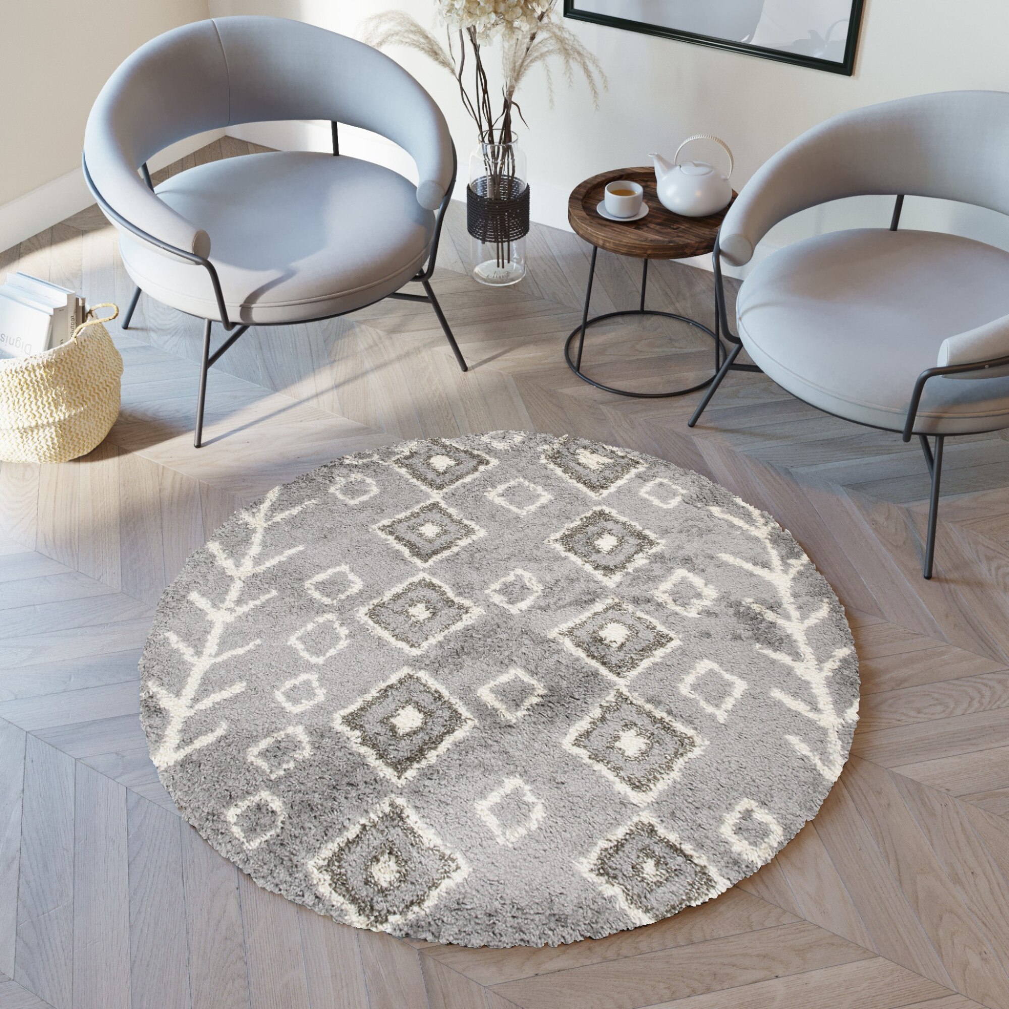 Covor Boho Circle Modern L228C Bej 120x120 - eMAG.ro