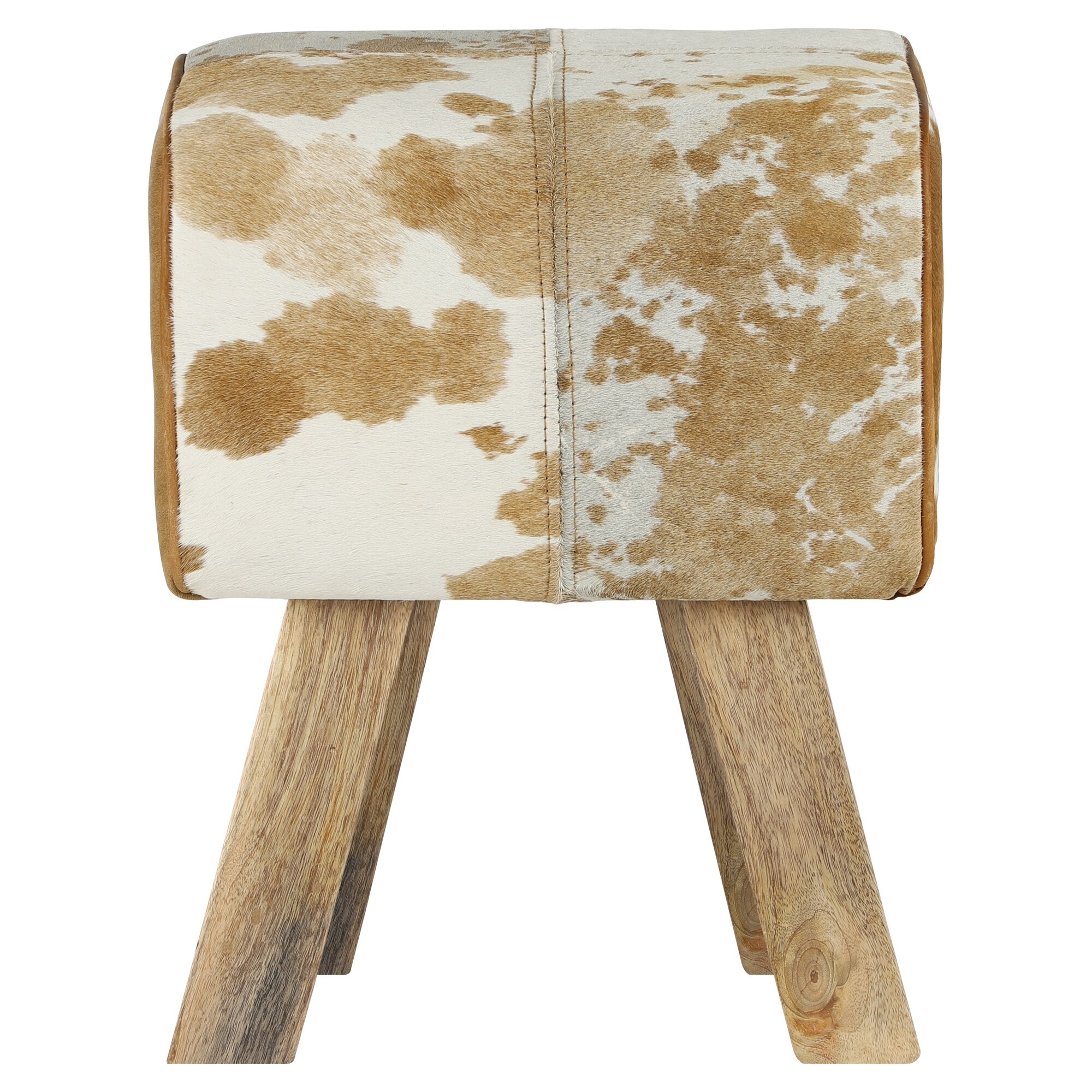 Taburet din piele naturala lucrat manual, WOMO-DESIGN, 47 x 36 x 30 cm ...