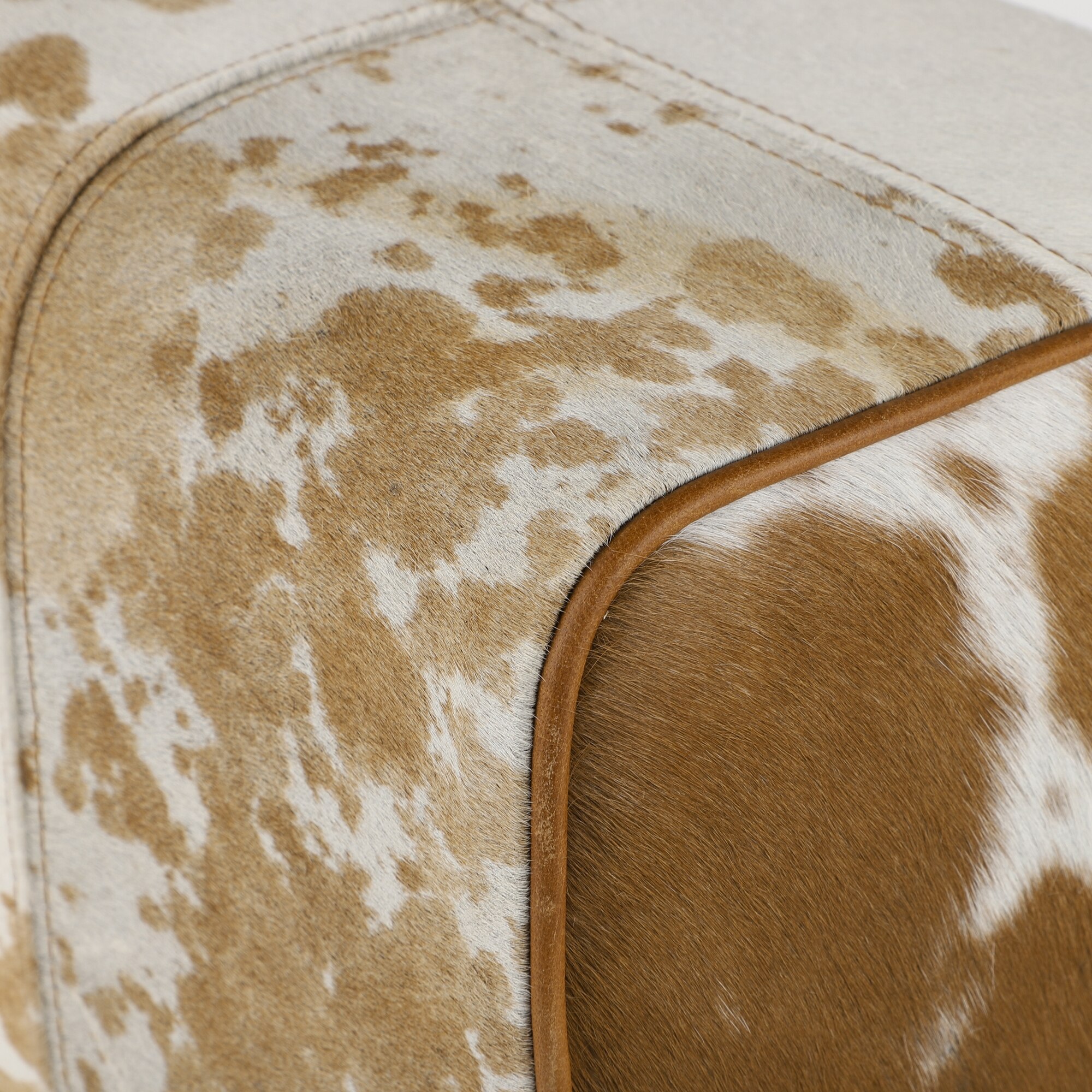 Taburet din piele naturala lucrat manual, WOMO-DESIGN, 47 x 36 x 30 cm ...