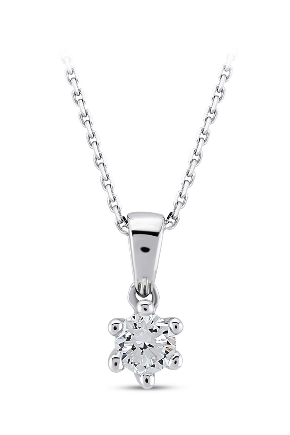 D Diamond, Colier din aur de 14K cu pandantiv cu diamant, Argintiu ...