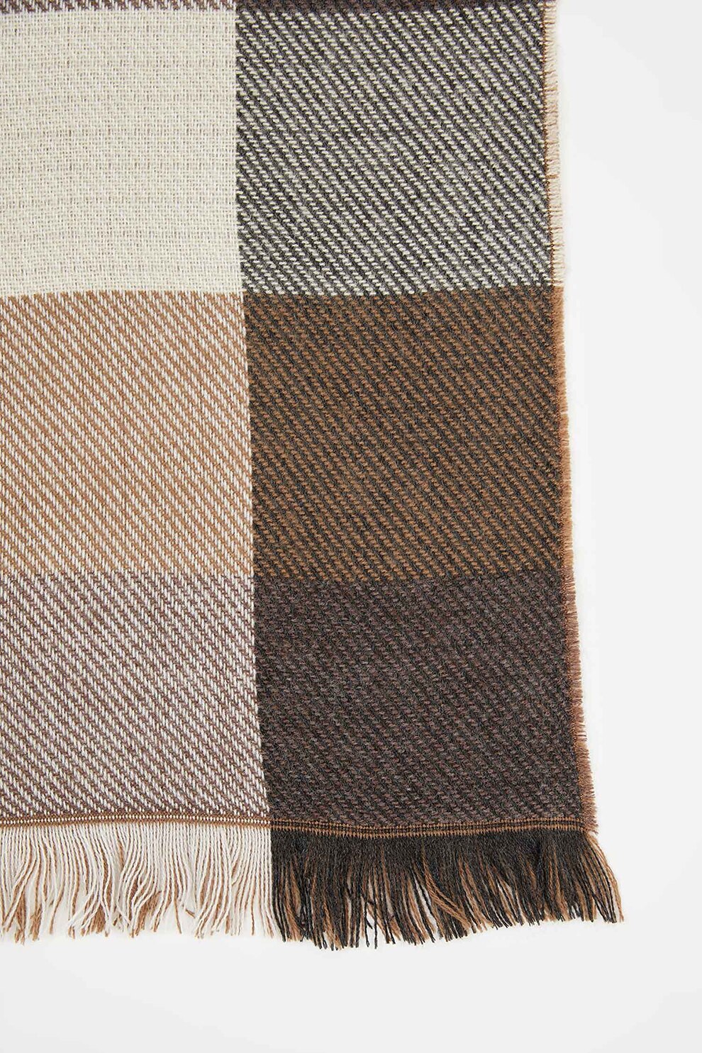 DeFacto, Fular in carouri cu franjuri, aro melange, gri melange inchis ...