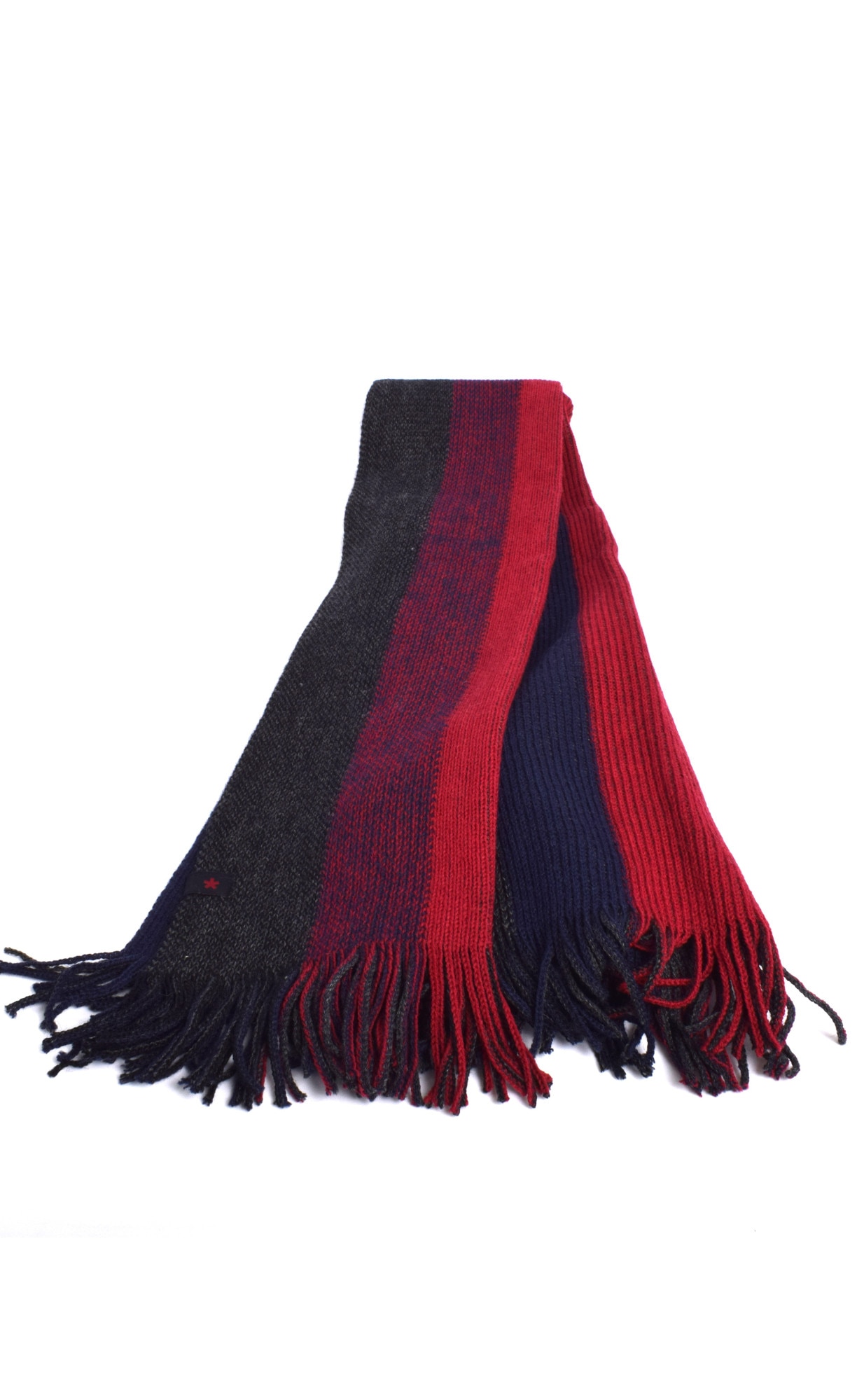 Fular lana, celio, cu dungi gri, albastru, rosu, 180 x 25 cm - eMAG.ro