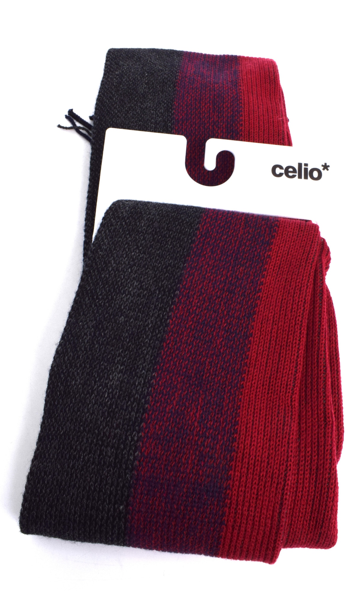 Fular lana, celio, cu dungi gri, albastru, rosu, 180 x 25 cm - eMAG.ro