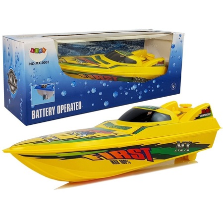 Barcutza cu motor pentru copii, Lean Toys, Galben, 40cm - eMAG.ro