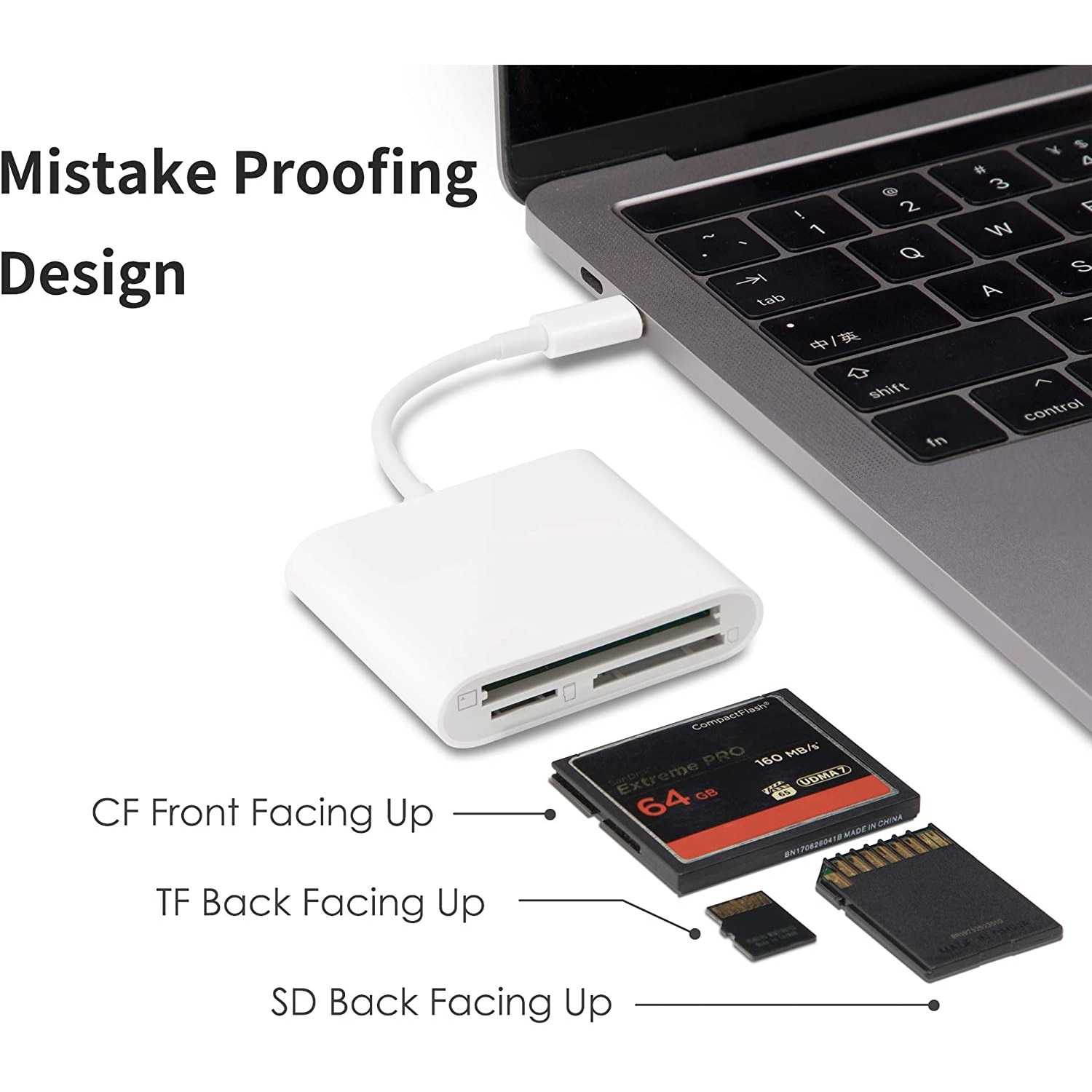 Четец на карти, CF/SD/TF 3 слота, USB-C, бял - eMAG.bg