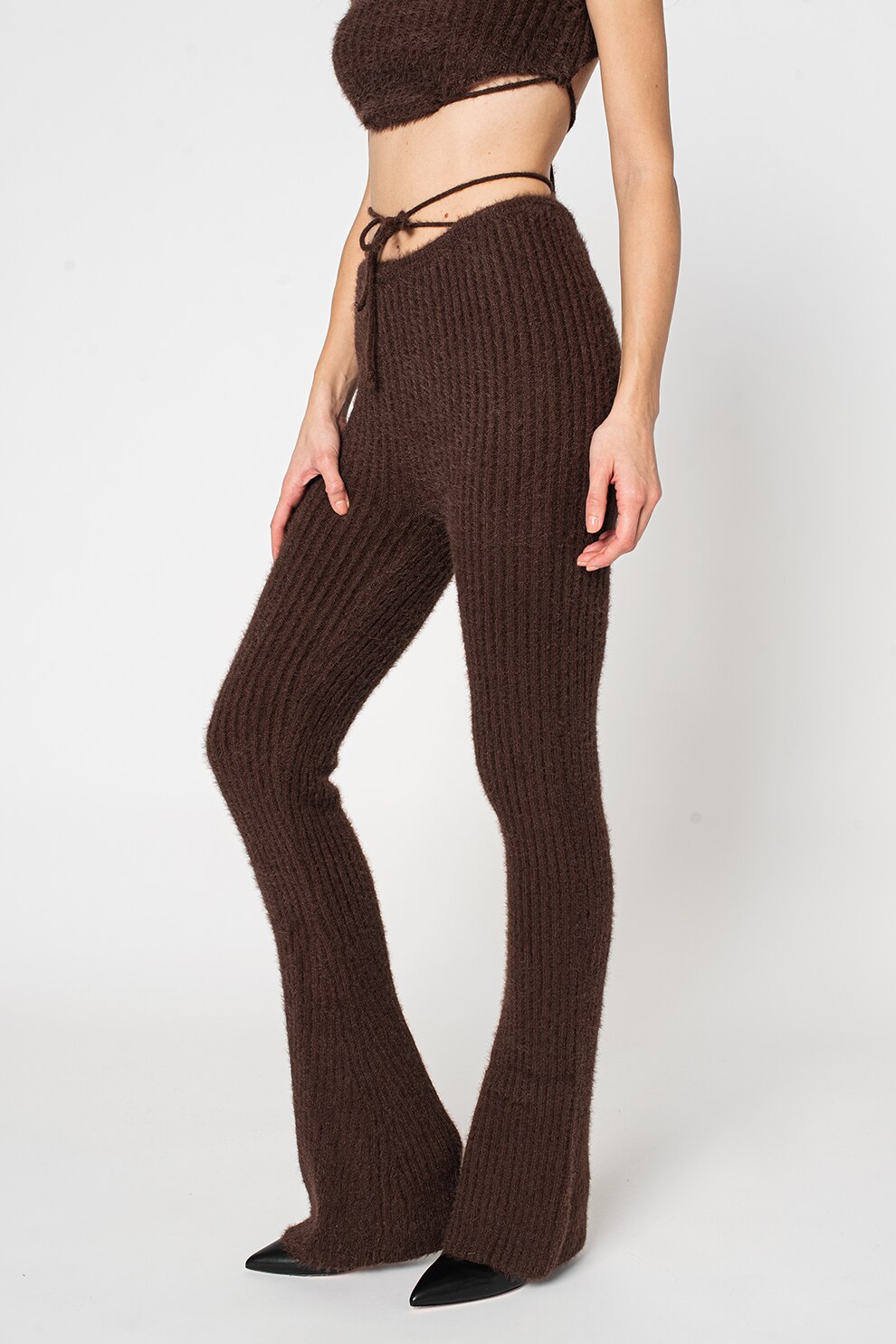 Missguided, Разкроен панталон с висока талия, Тъмнокафяв, 10 - eMAG.bg