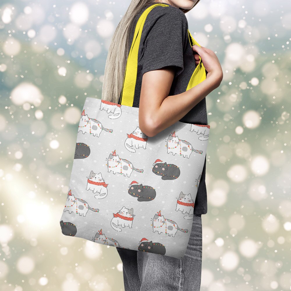 Geanta Handmade Tote Basic, Pisici in Zapada de Craciun, Multicolor ...