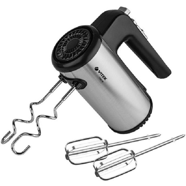 Ръчен миксер Turbo VITEK VT-1411, 700W, 5 скорости, Сребрист, Неръждаема стомана, Пластмаса ...