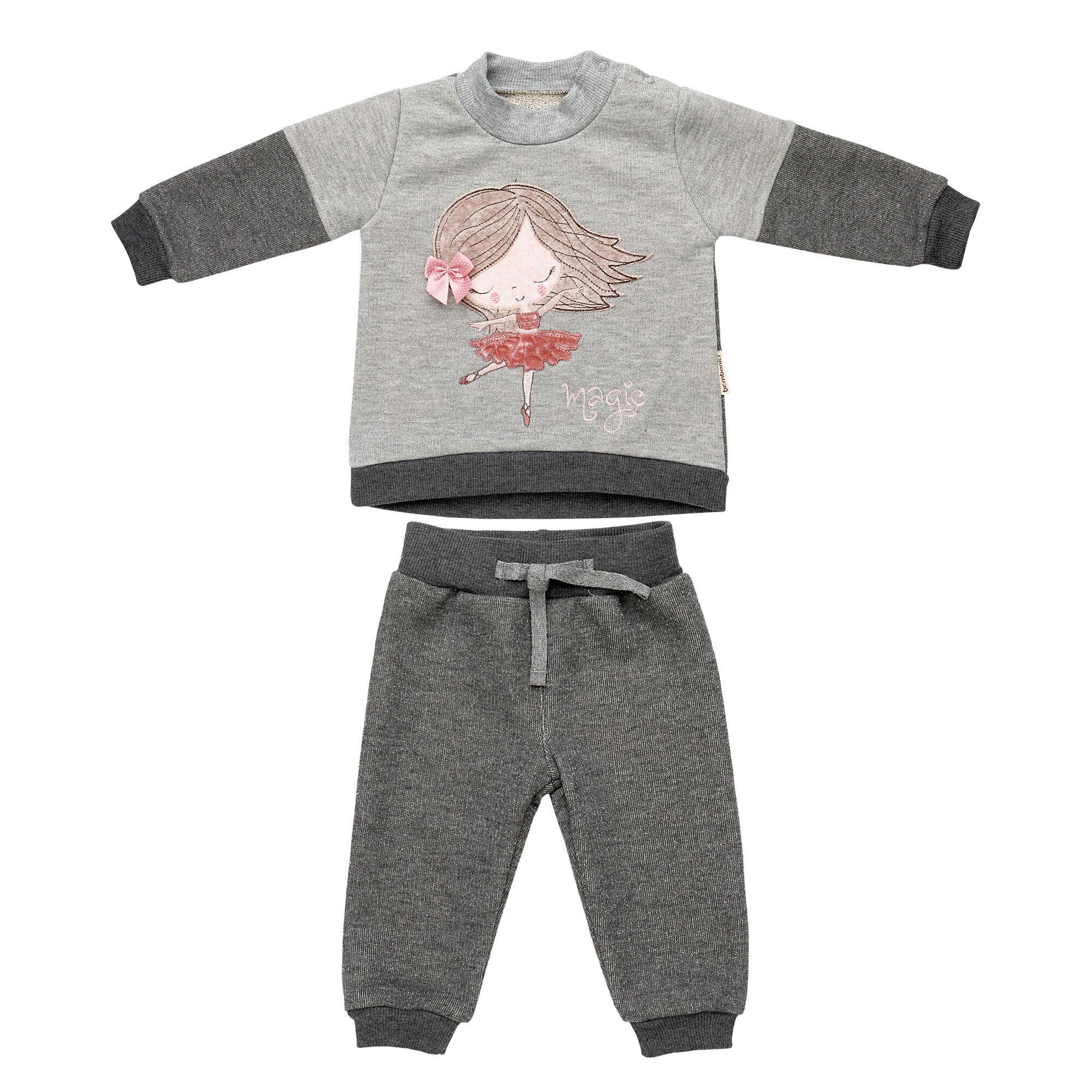 Trening pentru fetite, 100% Bumbac, Bombonici, gri-roz, 62 cm - eMAG.ro