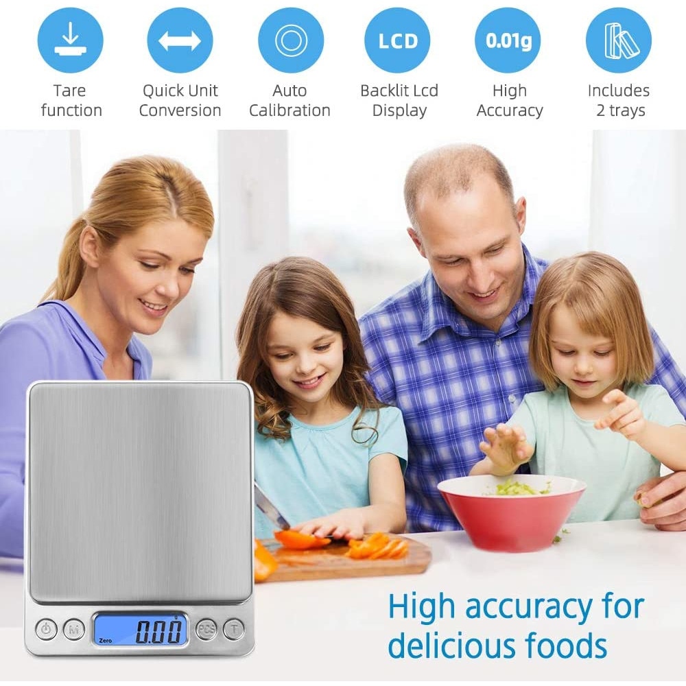 Високо прецизна цифрова кухненска везна 500g точност 0 01g Неръждаема стомана Lcd дисплей