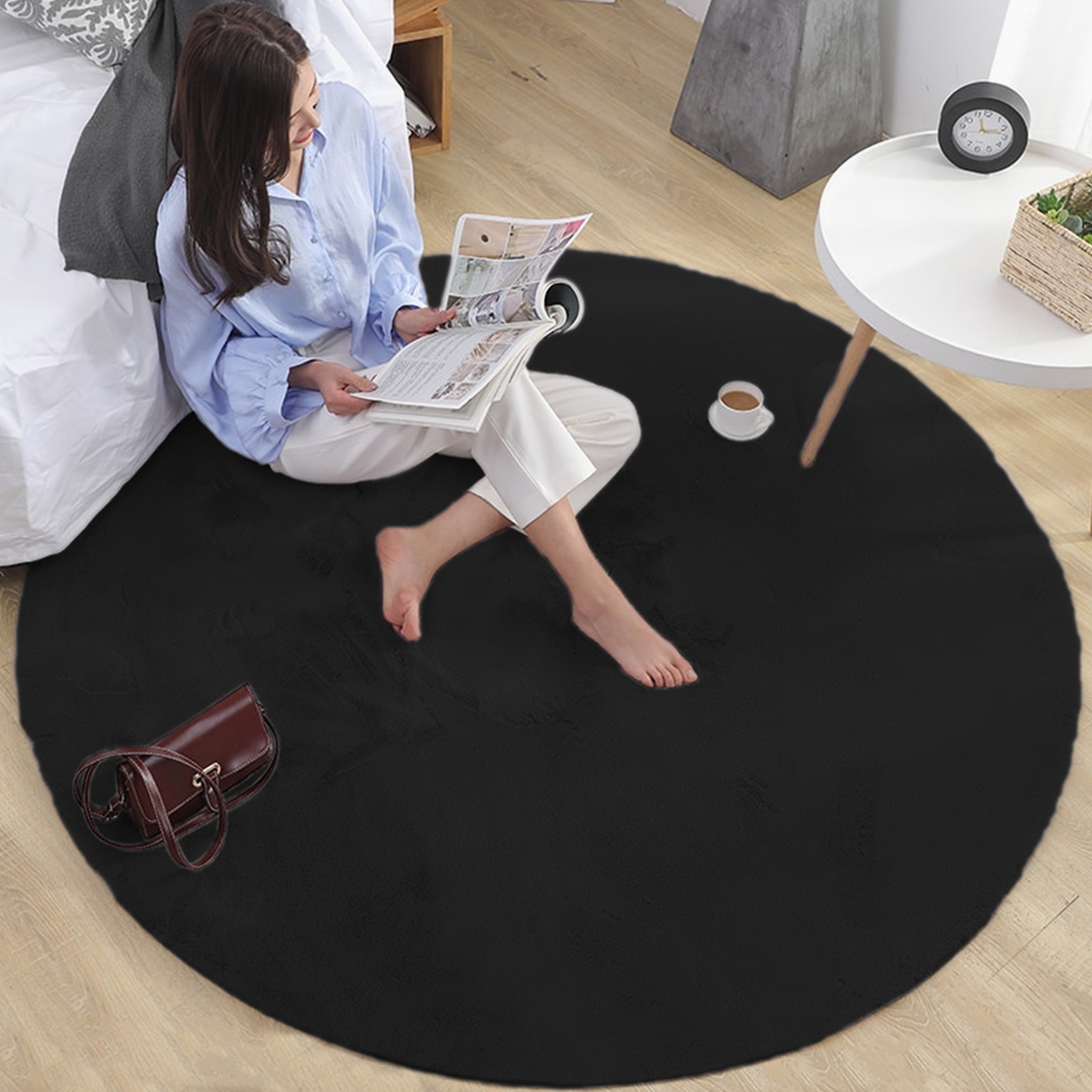 Covor Strado Rabbit 80x80, rotund moale de plus, Negru - eMAG.ro
