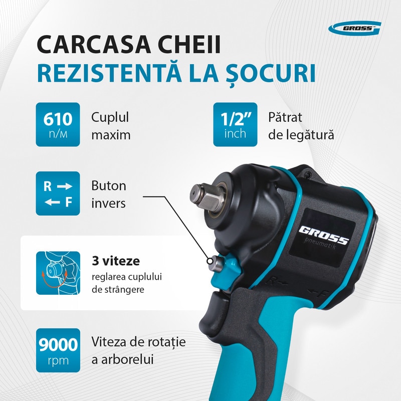 Cheie pneumatica cu impact G985K2, 1/2", Twin Hammer, 610 Nm, 9000 rot ...