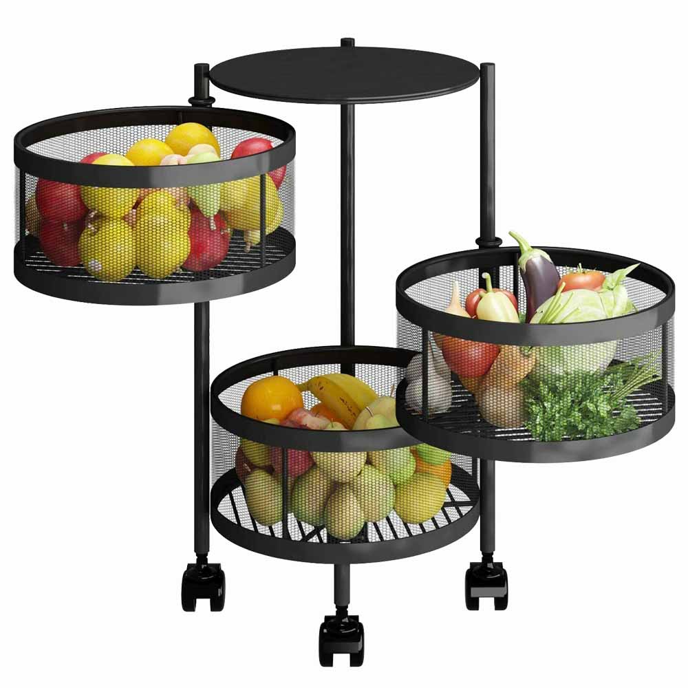 Etajera cu 3 rafturi metalice, rotative, multifunctionala cu roti ...