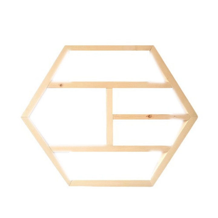 Raft perete pentru uleiuri esentiale, Fagure, Lemn de molid, 55x64x6 cm ...