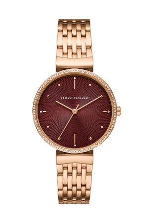 ARMANI EXCHANGE, Кварцов часовник с три стрелки и кристали, Златисто ...