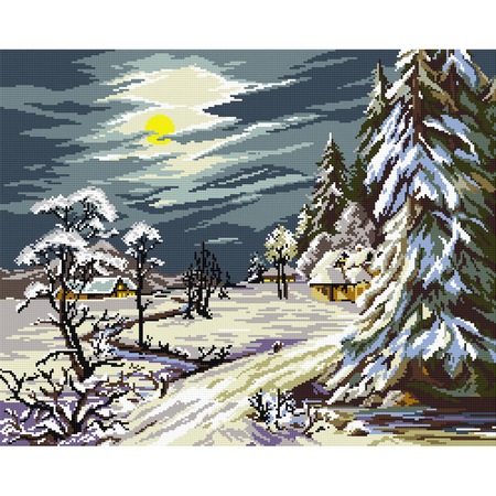 Goblen Feerie de iarna, Hudemas, kit cu diagrama alb-negru, cu fire ...