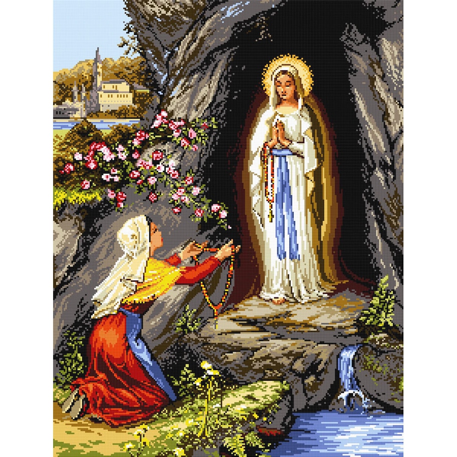 Goblen Fecioara, Hudemas, kit imprimat pe panza, cu fire mouline ...