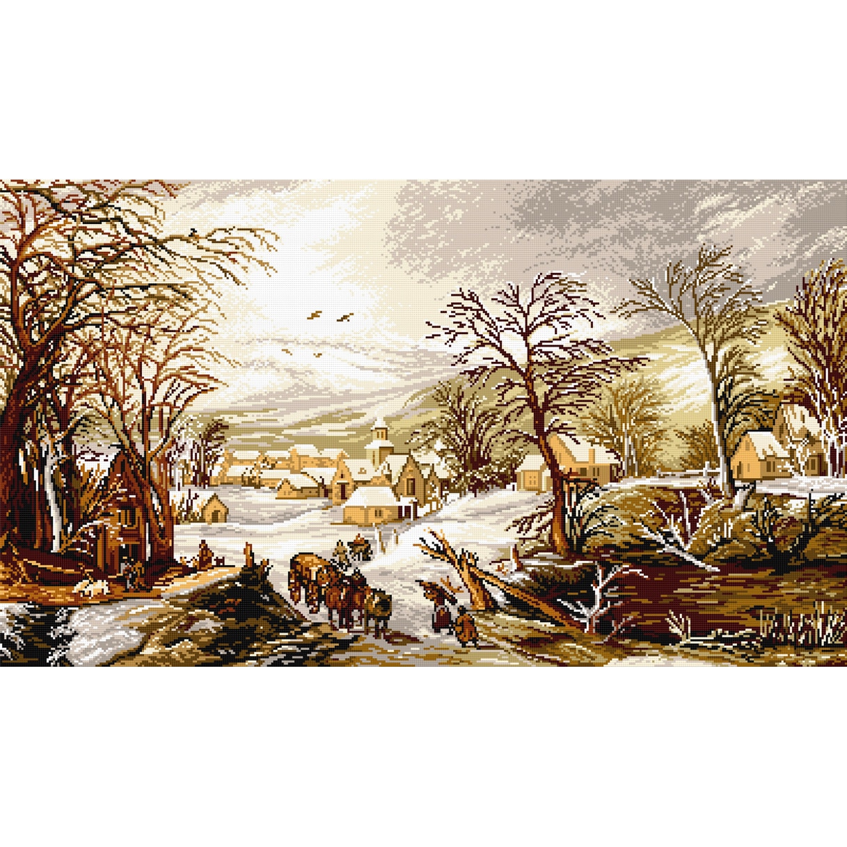 Goblen Peisaj de iarna, Hudemas, kit cu diagrama alb-negru, cu fire ...