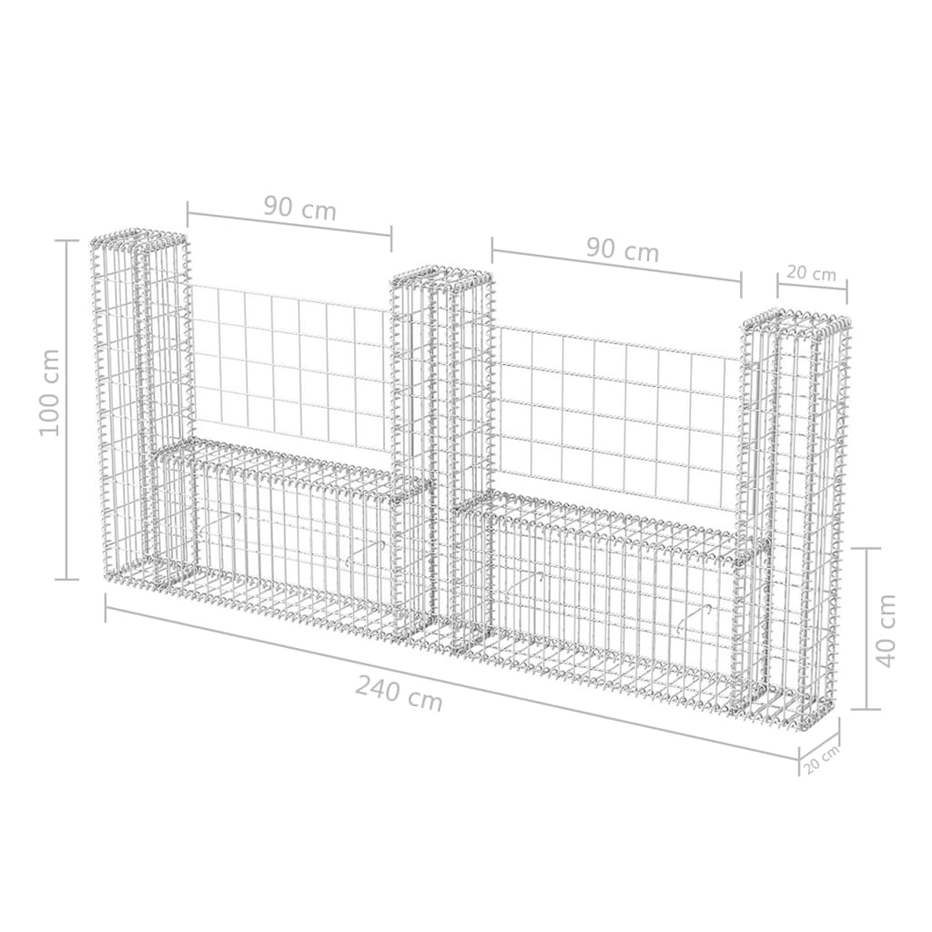 Cos gabion in forma de U vidaXL, 240 x 20 x 100 cm, otel galvanizat 17. ...