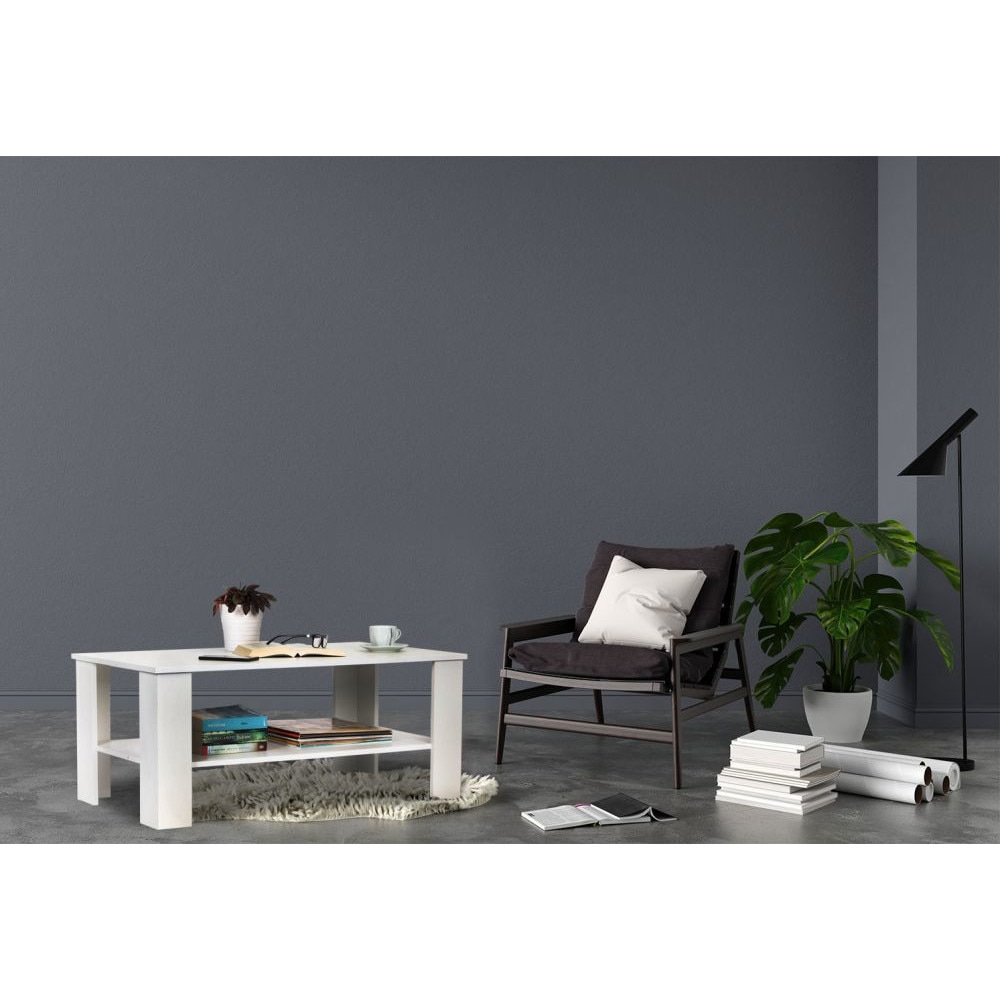 Masuta de cafea cu design modern, din pal alba 100x57x43 - eMAG.ro