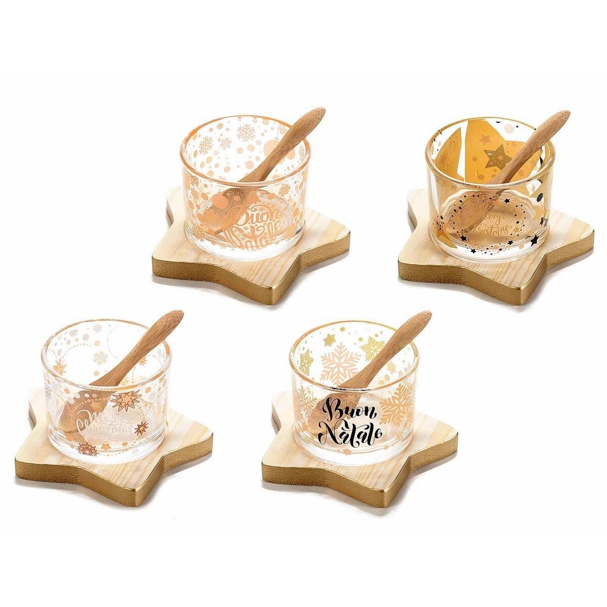 Set servire aperitive din lemn si sticla model Craciun 11x11x6 cm - eMAG.ro