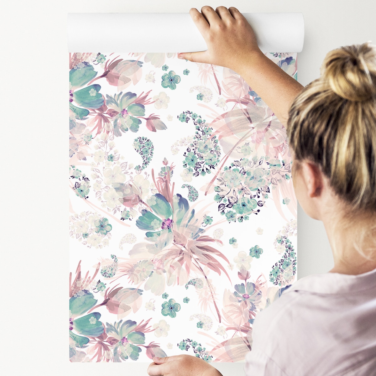 Tapet pentru dormitor flori plante frunze pastel 53cm x 10m Vlies ...