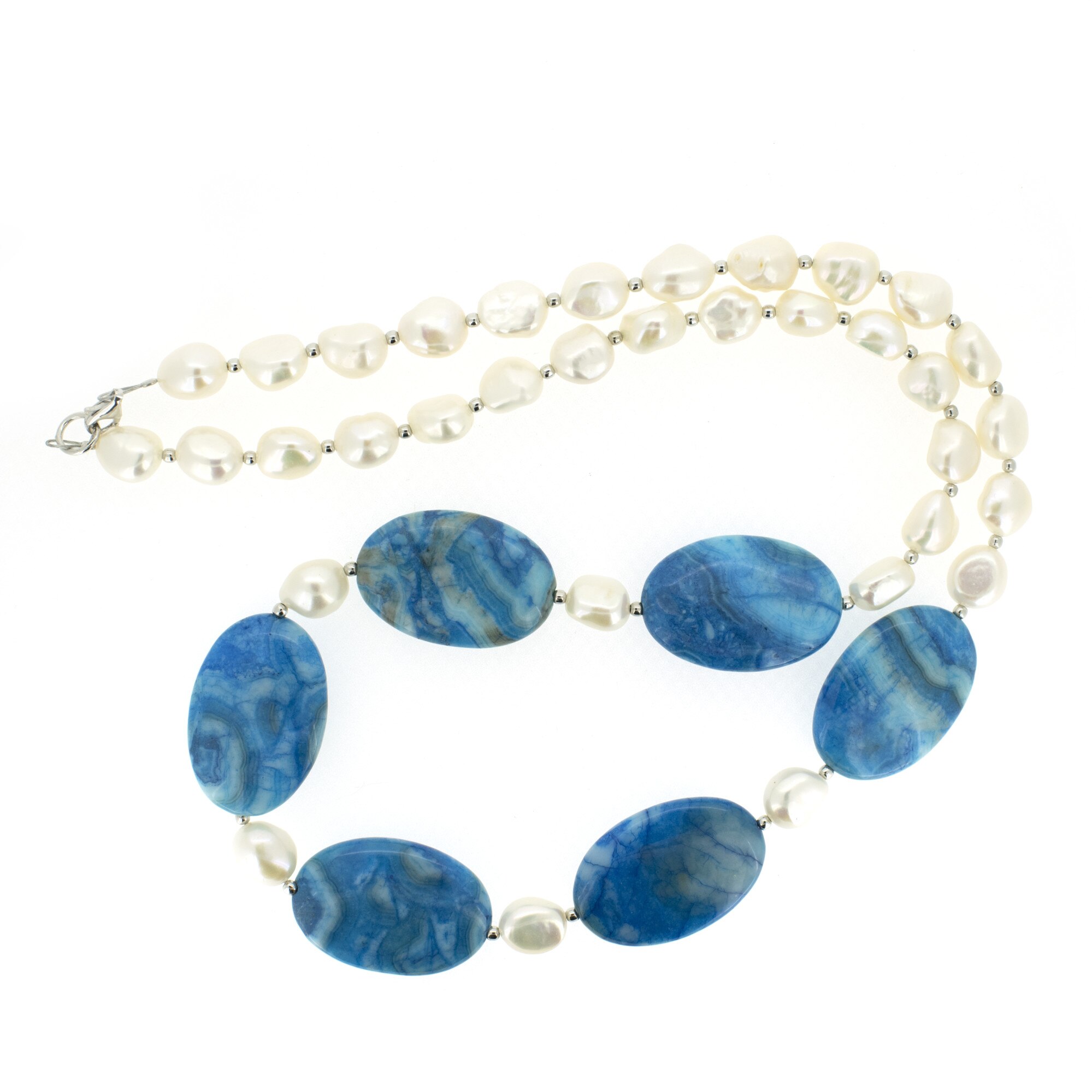 Colier perle apa dulce baroc 8-9 mm, cuart colorat 30x20 mm oval ...