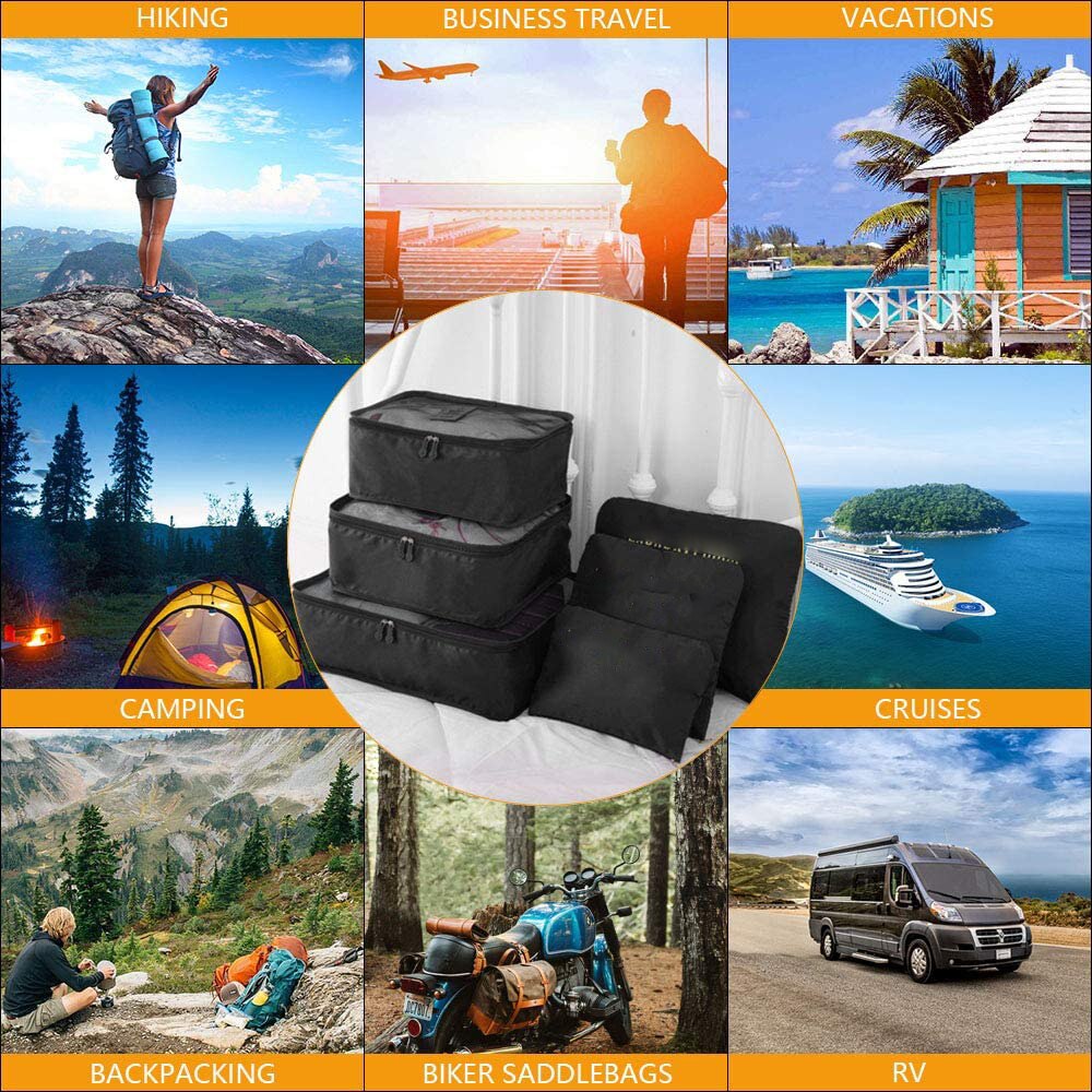 Set SIKS® 6 genti pentru organizarea si depozitarea bagajelor, negru ...