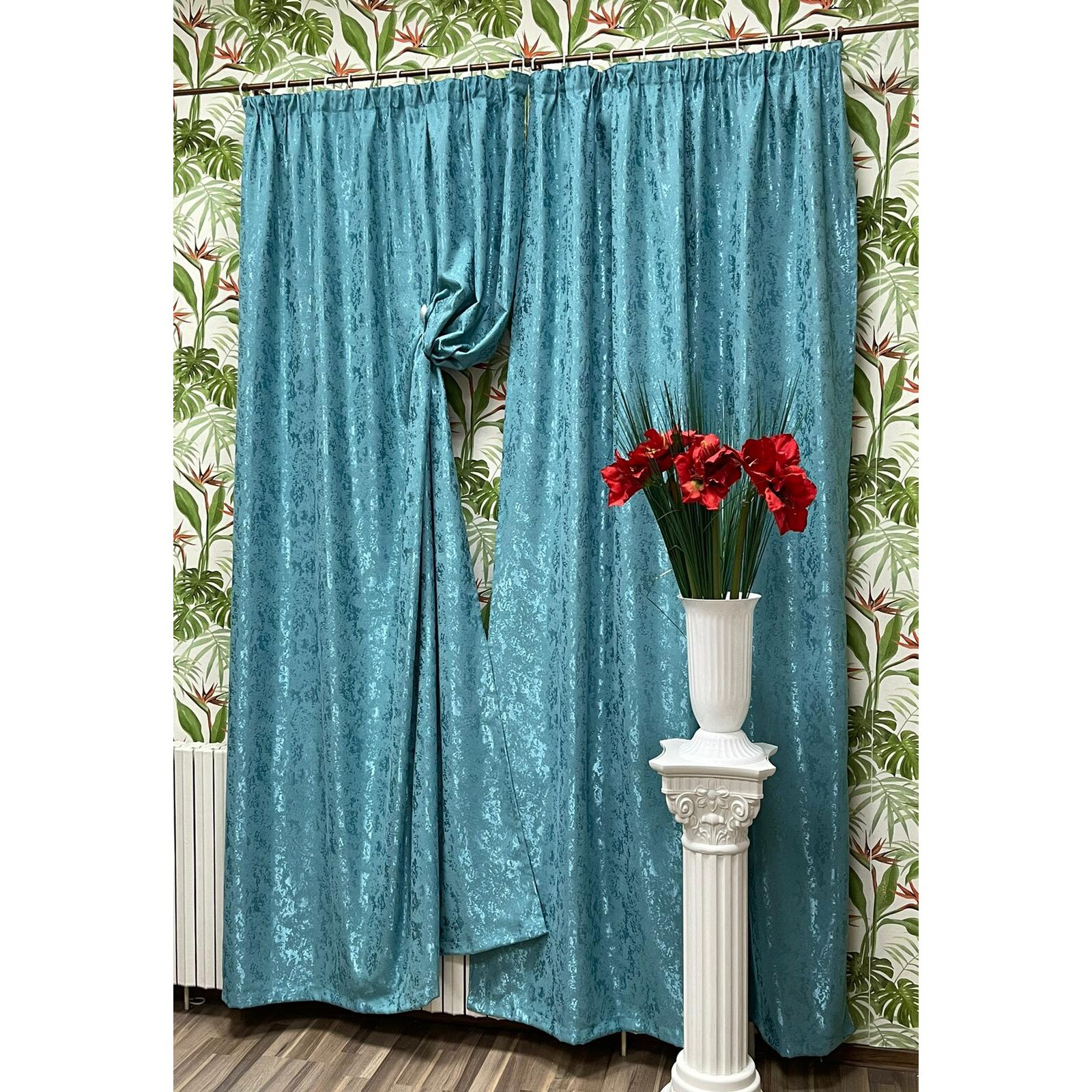 Set doua draperii, colectia "Timeless" turcoaz cu rejansa 2x250x245cm ...