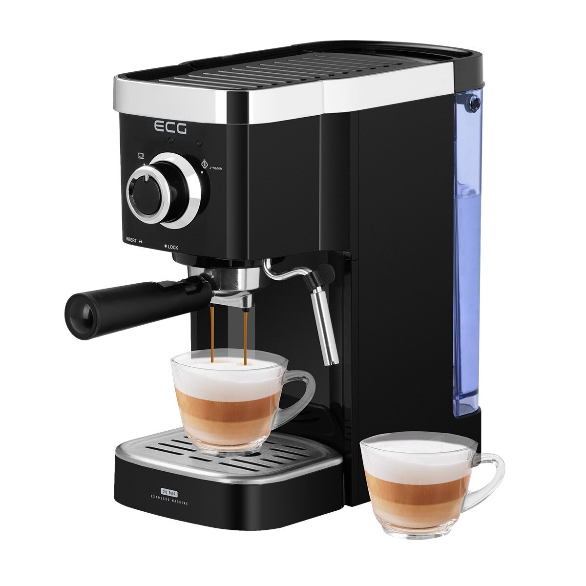 Espressor manual ECG ESP 20301 Negru, 1450 W,1.25 L, dispozitiv spumare ...