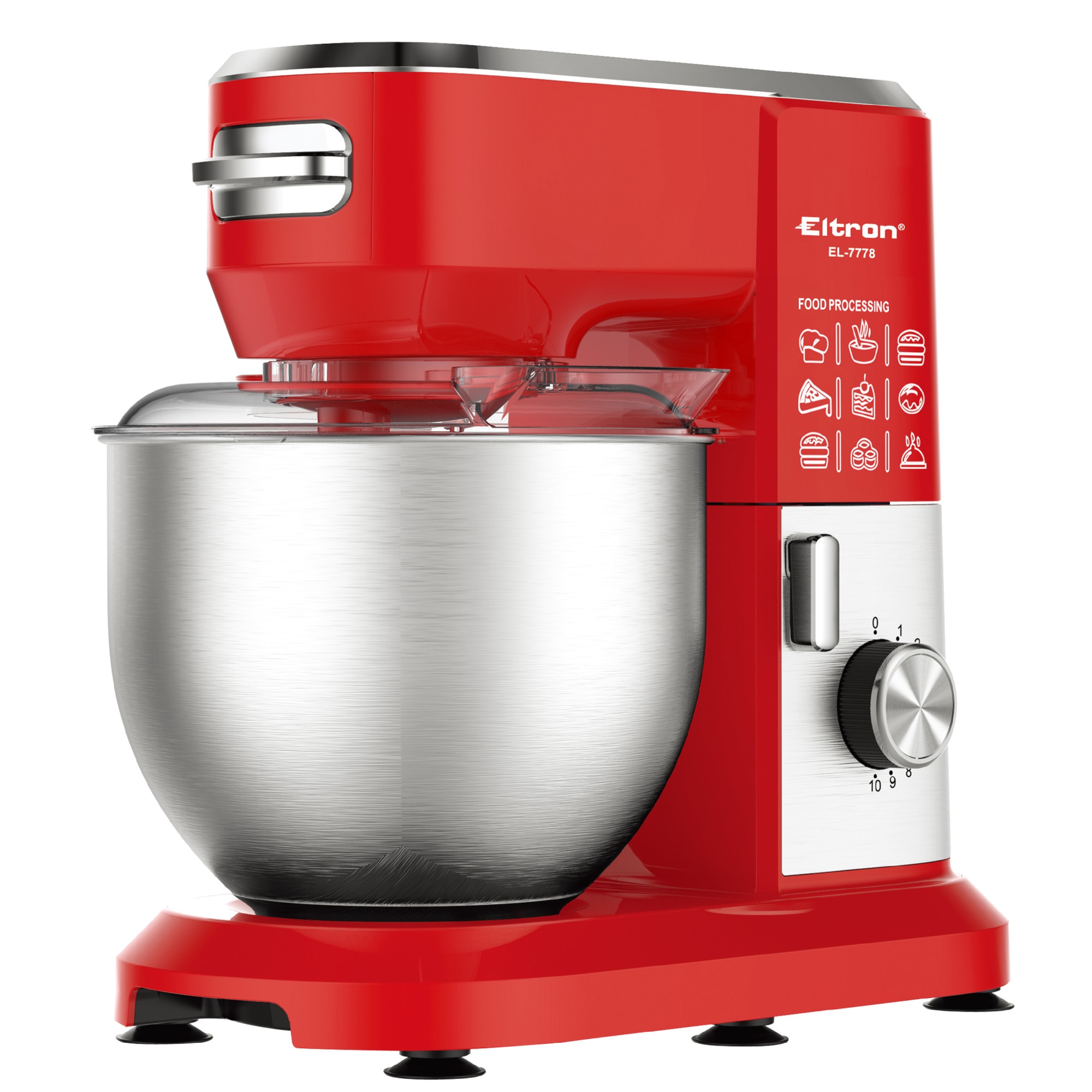 Mixer cu bol Eltron, 1900 W, Bol 6L inox, 10 Viteze, LED, 3 accesorii ...