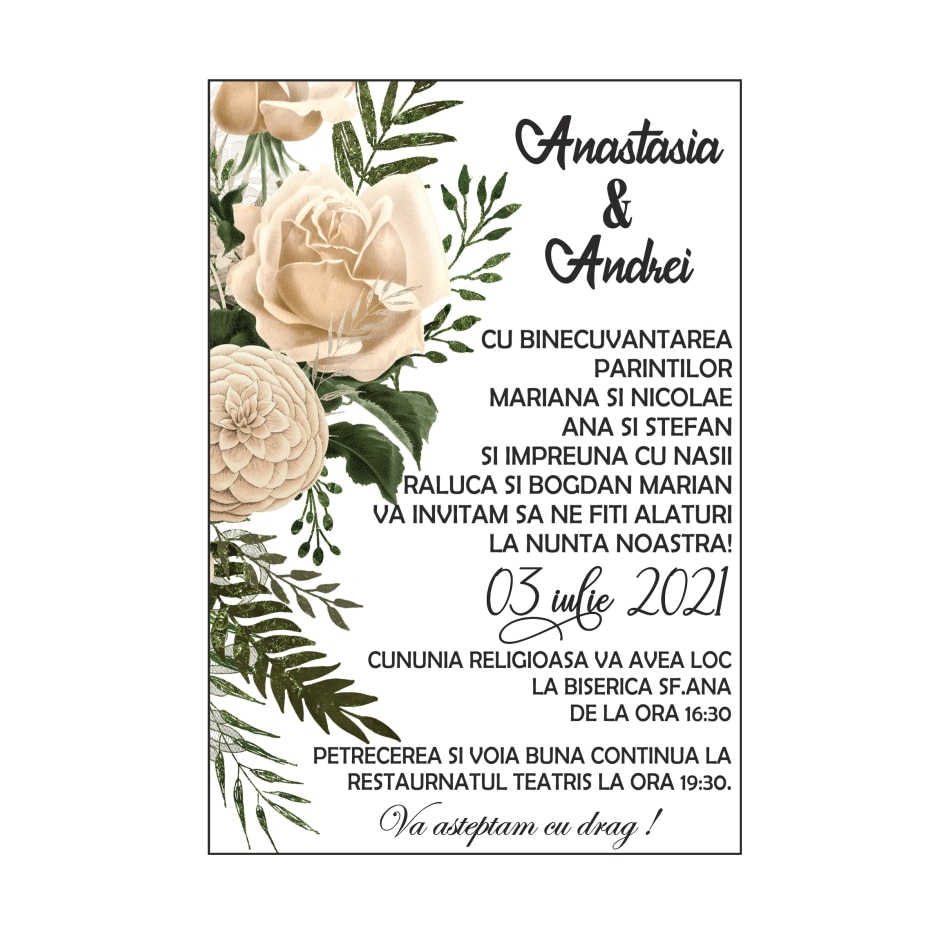 Invitatie Nunta, Model Floral, IC2, Carton, 16x11cm - eMAG.ro