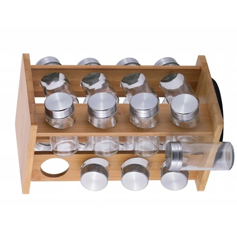 Raft rotativ pentru condimente, Puresa Good Wood, Bambus, 16 borcane ...