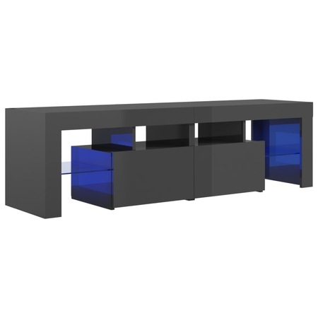 Comoda TV cu lumini LED vidaXL, gri extralucios, 140x36,5x40 cm, 28 kg ...