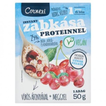Cornexi vörösáfonyás-meggyes protein zabkása édesítőszerrel, vegán 50g ...