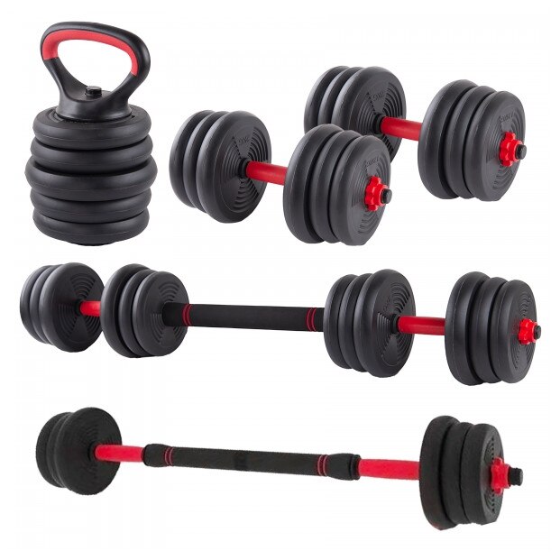 Set Gantere reglabile kettlebell FitTronic® 6 in 1 de 30 kg KF30, cu o multitudine de combinatii ...