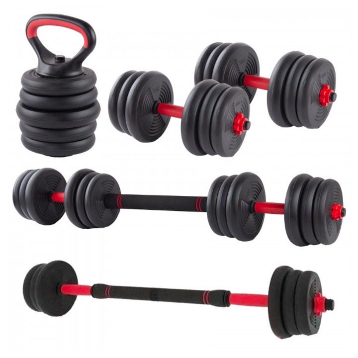 Set Gantere reglabile kettlebell FitTronic® 6 in 1 de 30 kg KF30, cu o multitudine de combinatii ...