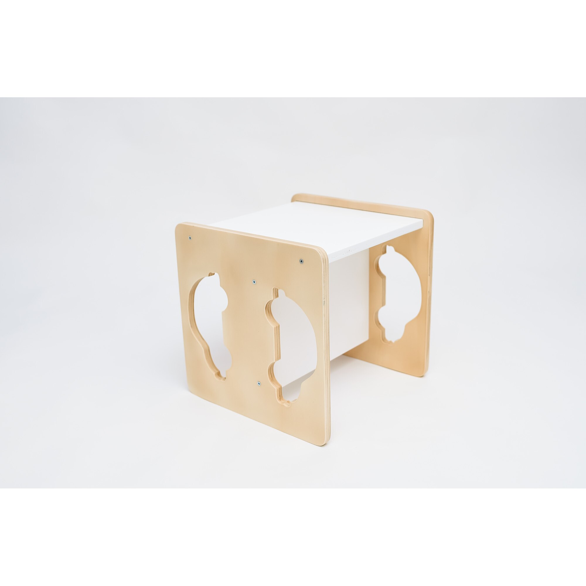 Scaun pentru copii, din lemn, forma cub, multifunctional, model ...