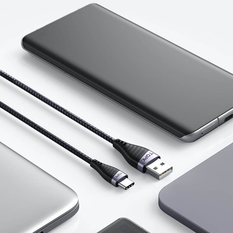 TopK AN15 adatkábel, USB - USB Type-C, 60 W, fekete - 2 m - eMAG.hu