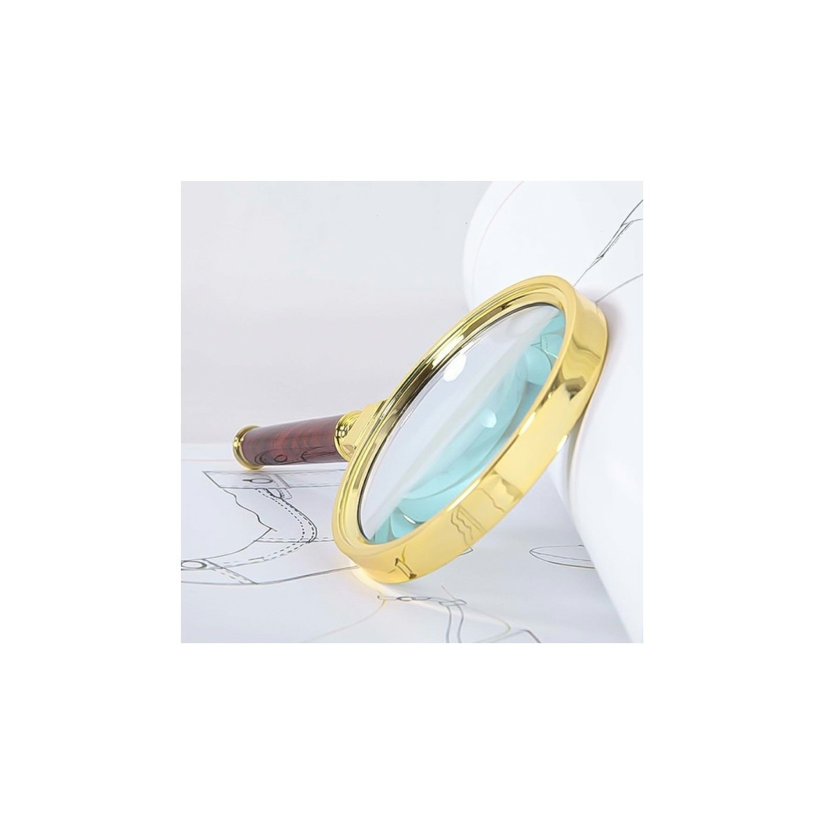 Lupa zoom optic cu lentila din sticla 90 mm, pentru citit, rama aurie ...