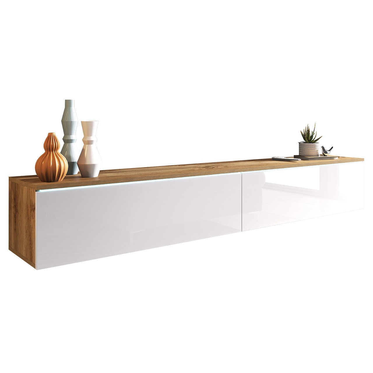 Comoda TV Dlone 180, MIRJAN24, wotan / alb lucios, 180x30x33 cm - eMAG.ro