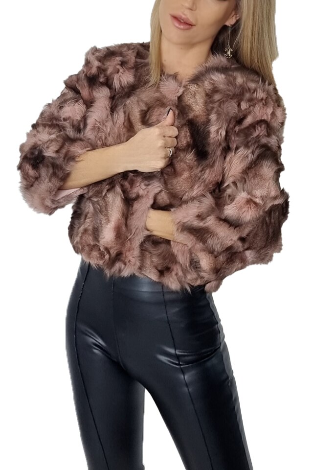 Jacheta scurta din blana naturala de iepure - Roz, Masura S - eMAG.ro