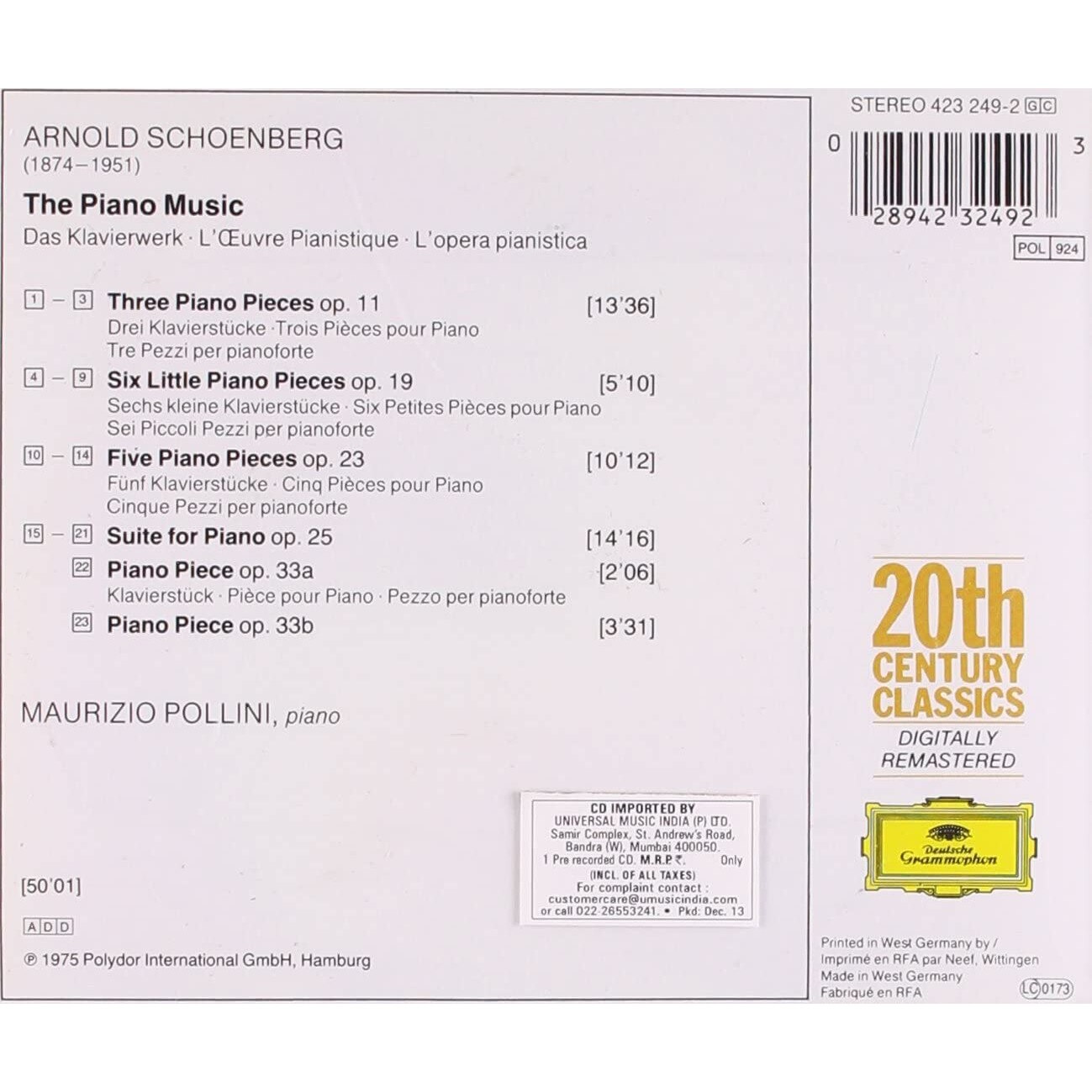 Arnold Schoenberg Maurizio Pollini - Schoenberg: The Piano Music - CD ...