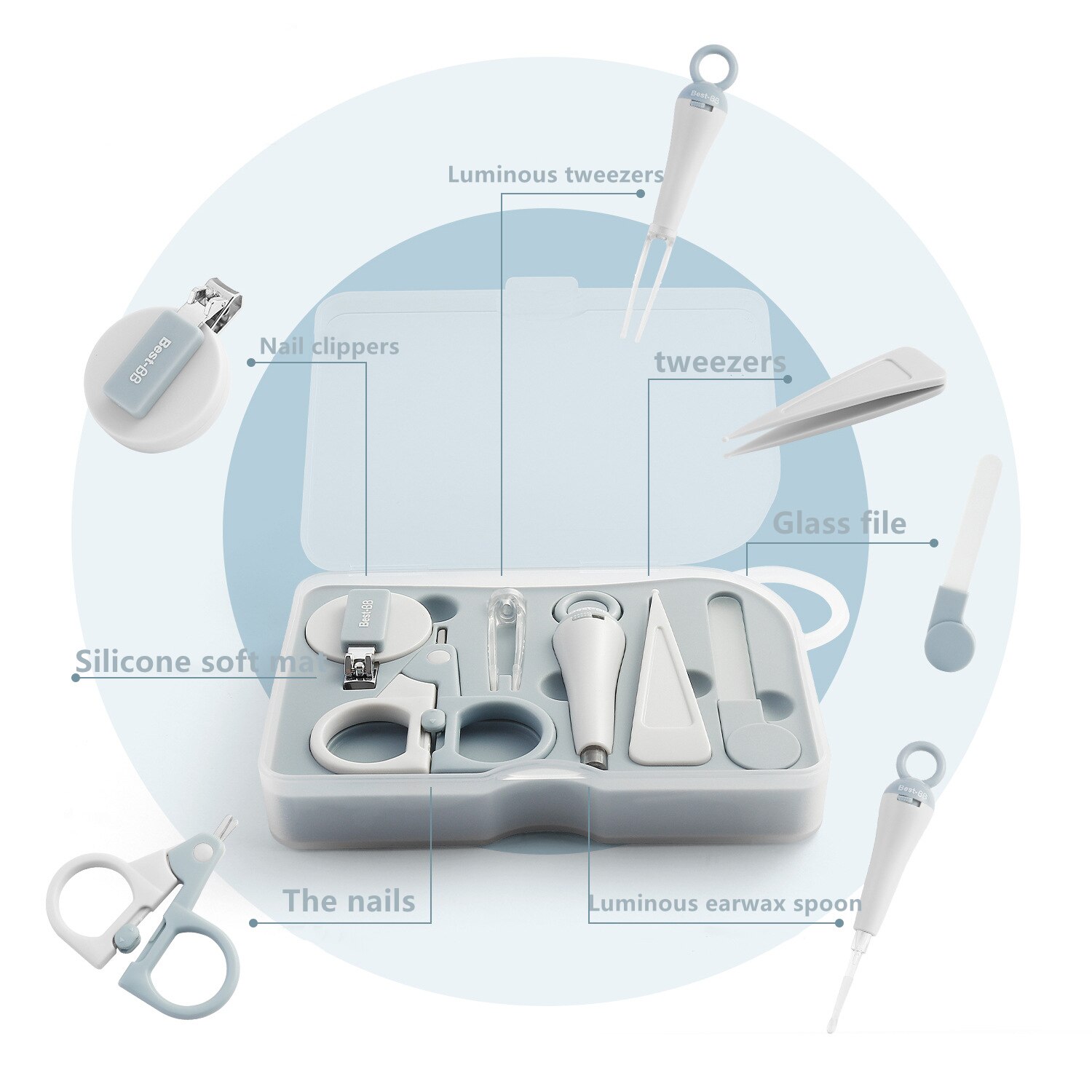 Set ingrijire bebelusi, pila PVC, forfecuta, unghiera si penseta cu ...