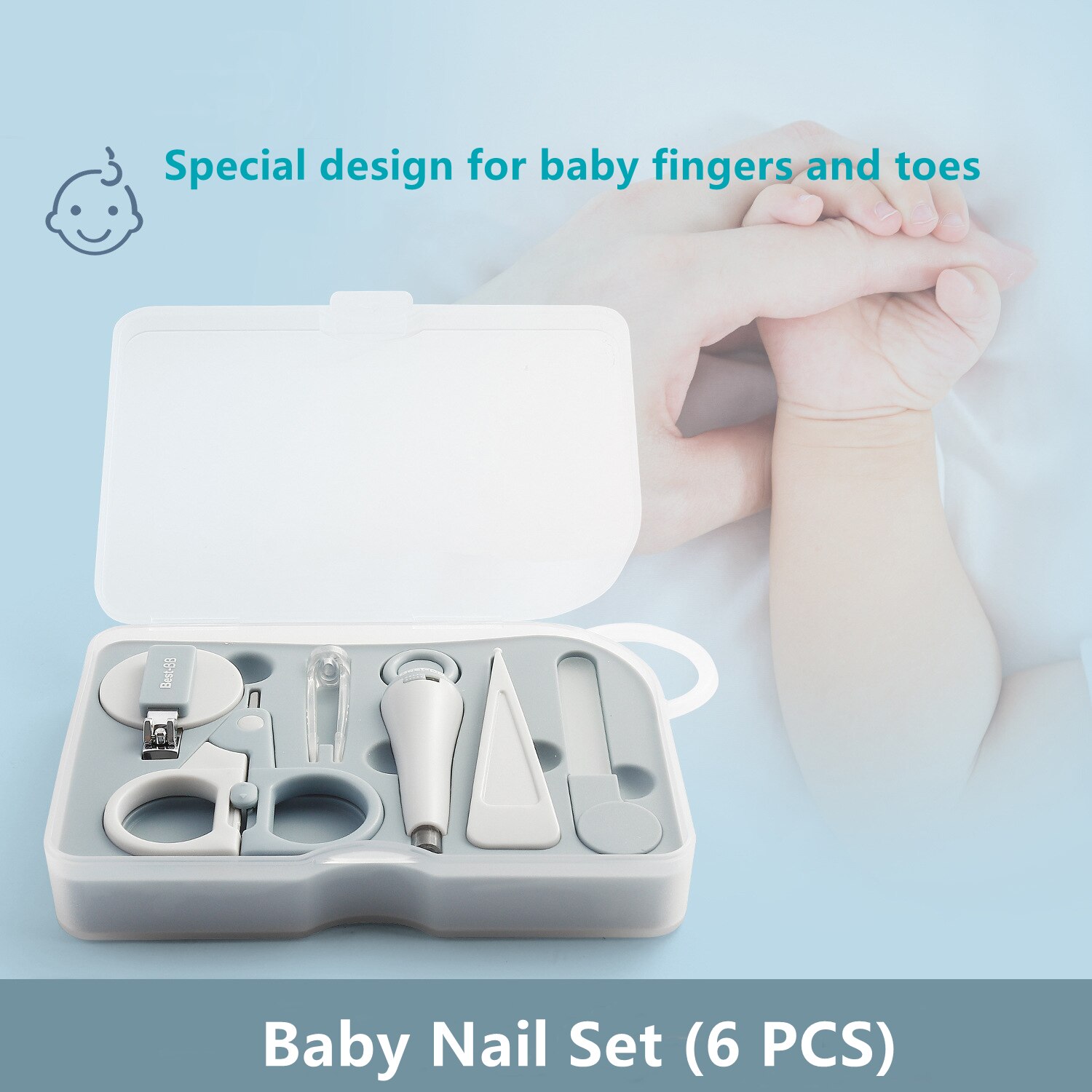 Set ingrijire bebelusi, pila PVC, forfecuta, unghiera si penseta cu ...