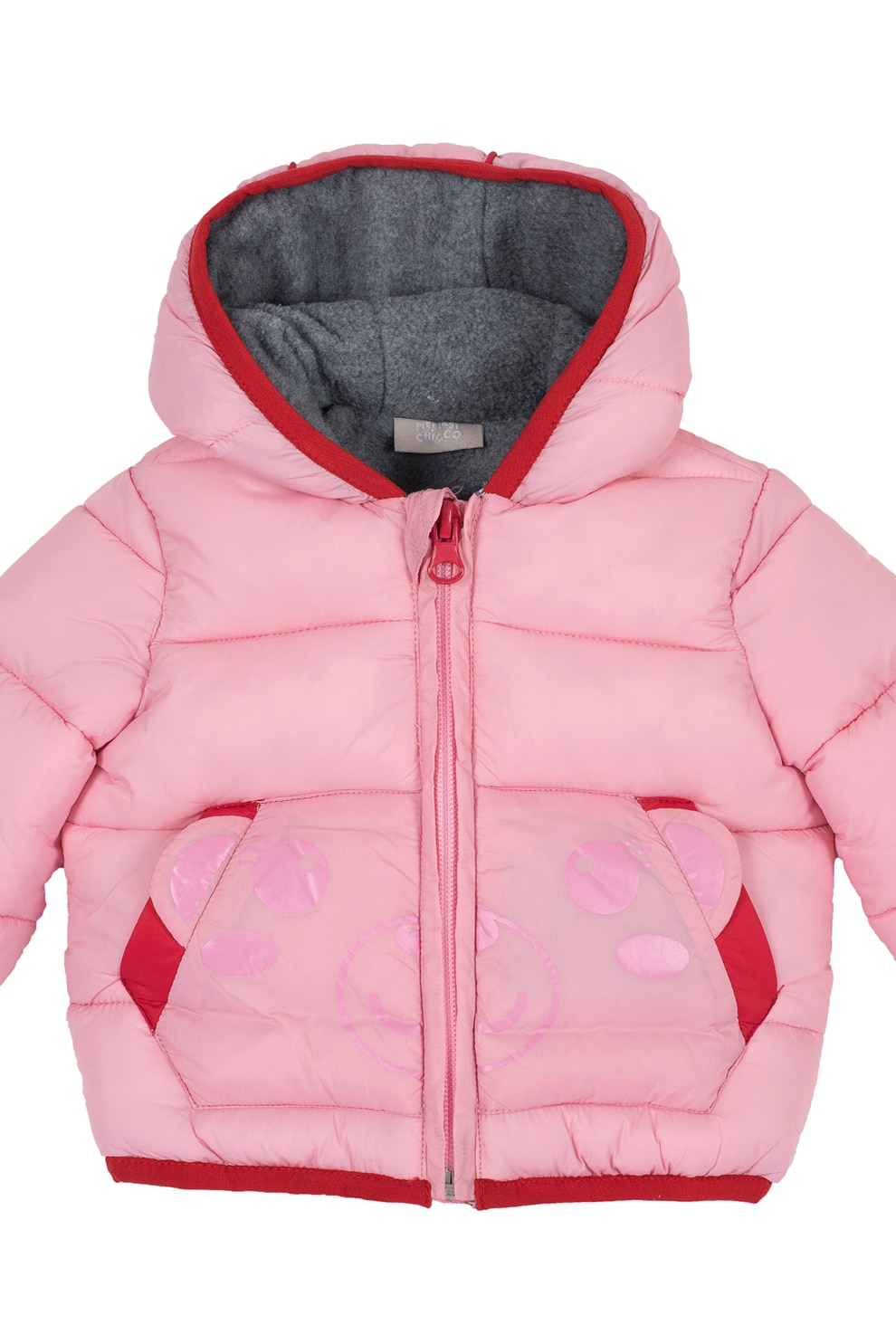 Chicco, Geaca cu gluga si model animal, Roz pal/Rosu, 80 CM - eMAG.ro