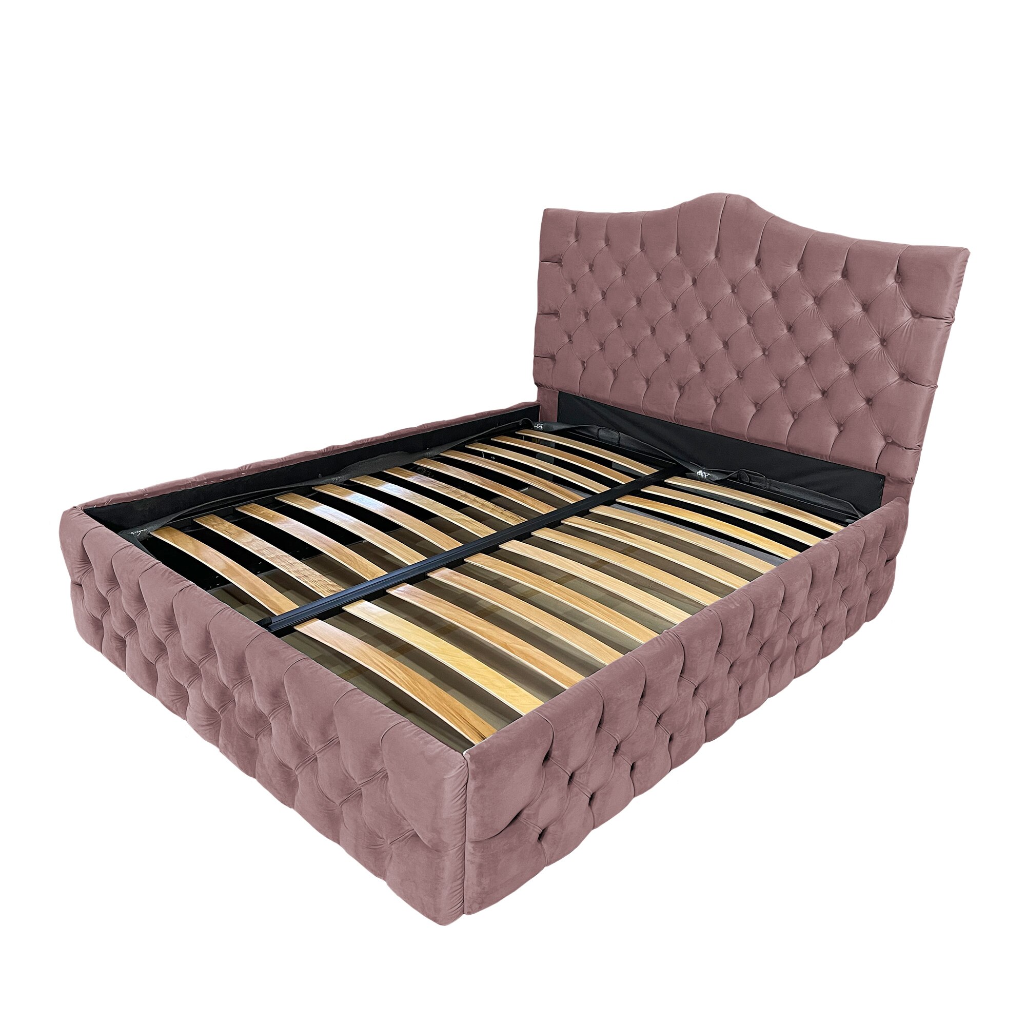 Pat tapitat cu somiera Beds Place, Tudor, Premium Velvet Roz 06 ...